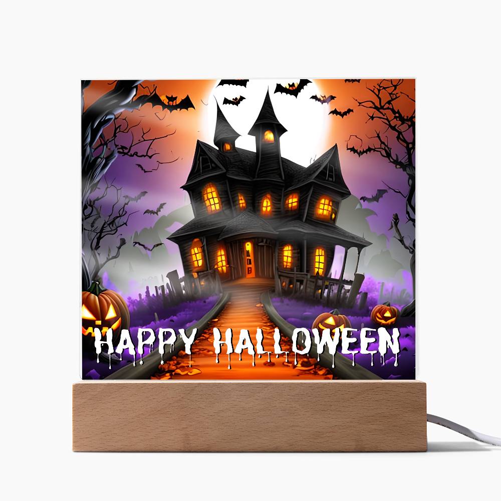 Haunted House Happy Halloween Acrylic With Lighted Base – Heartfelt ...